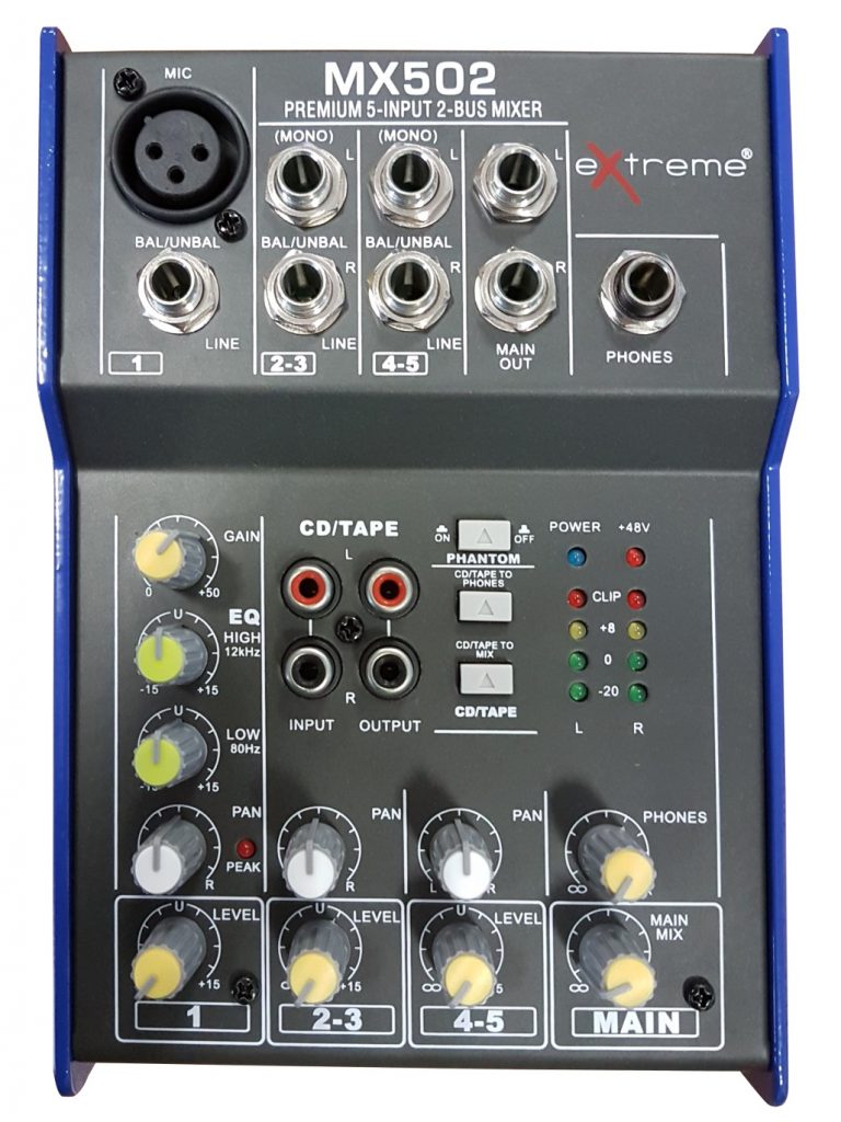 EXTREME MX502 MIXER 3 CANALI COMPATTO PER LIVE PHANTOM POWER +48V + CD ...