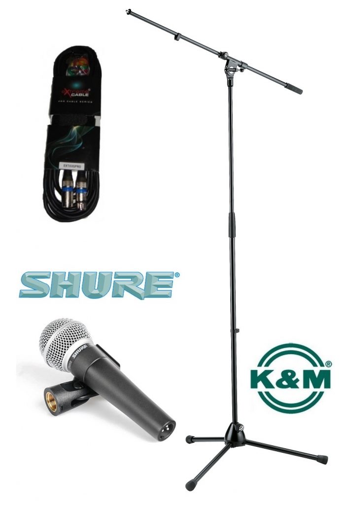 SHURE SM58 ( SM-58 LCE ) MICROFONO + KONIG & MEYER 210/2 ASTA MICROFONICA + CAVO XLR 5 MT. M/F ...