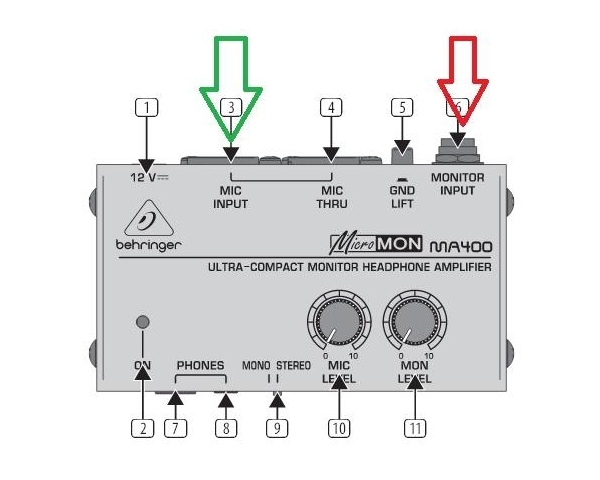 BEHRINGER MA400 MICROMON PREAMPLIFICATORE PER CUFFIE MIC IN THRU XLR ...